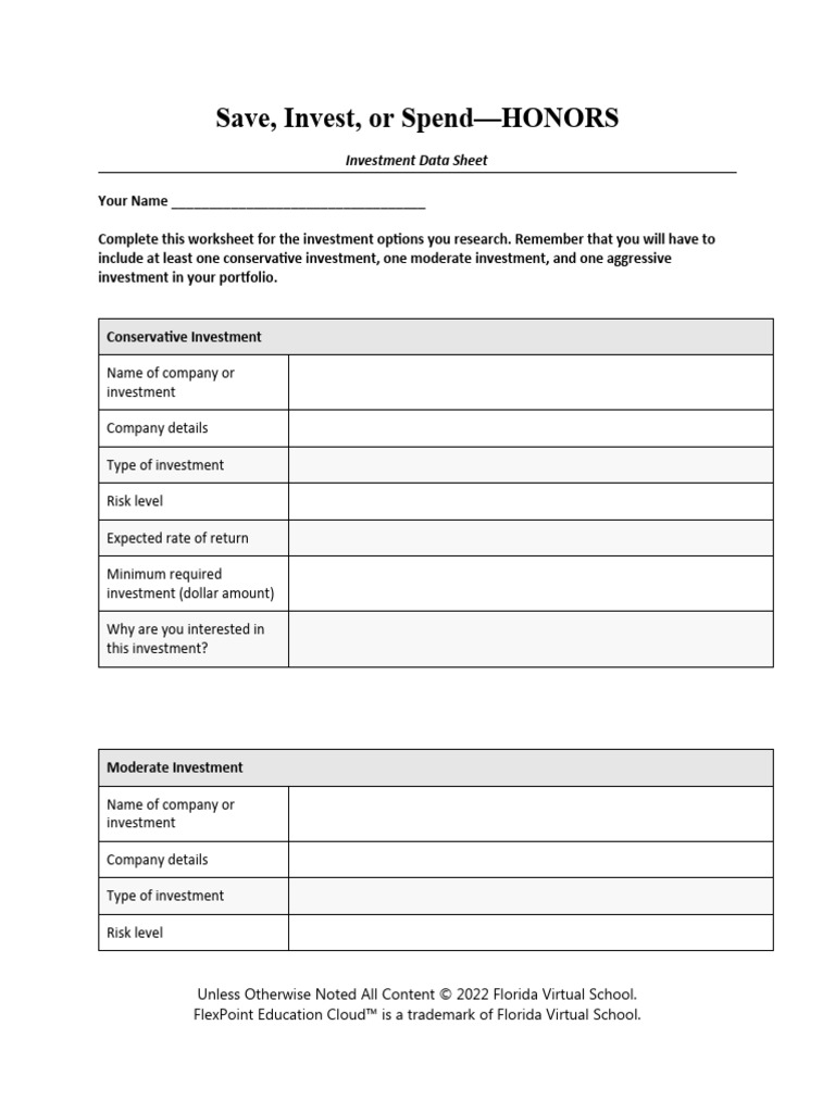Investment Honors Data Sheet Template | PDF