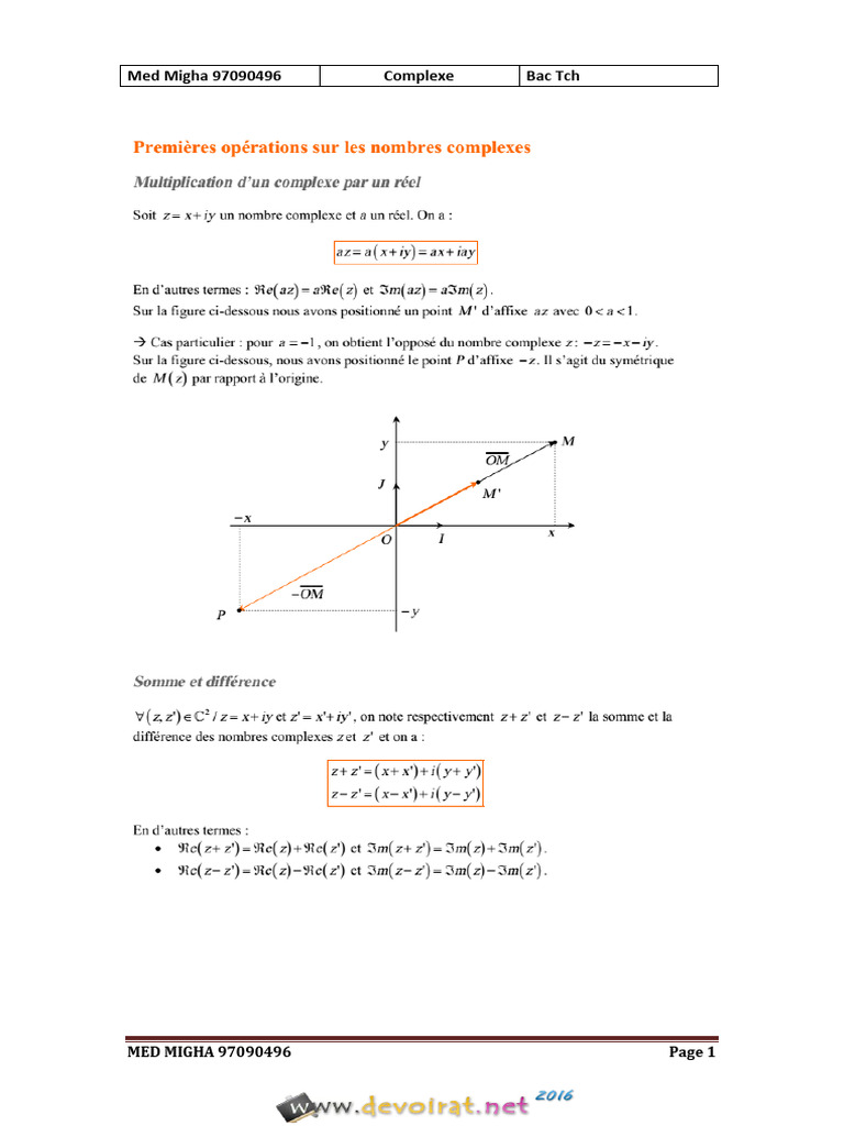 Cours - Math - Complexe - Bac Technique (2016-2017) MR Med Migha | PDF