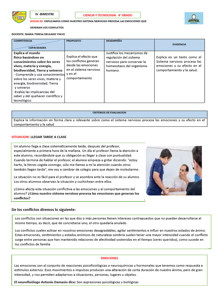 FICHA 02-IVBIM-4°grado | PDF | Las emociones | Estrés (biología)