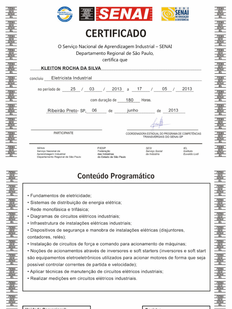 SENAI-Elétrica Industrial - Kleiton Rocha da Silva | PDF