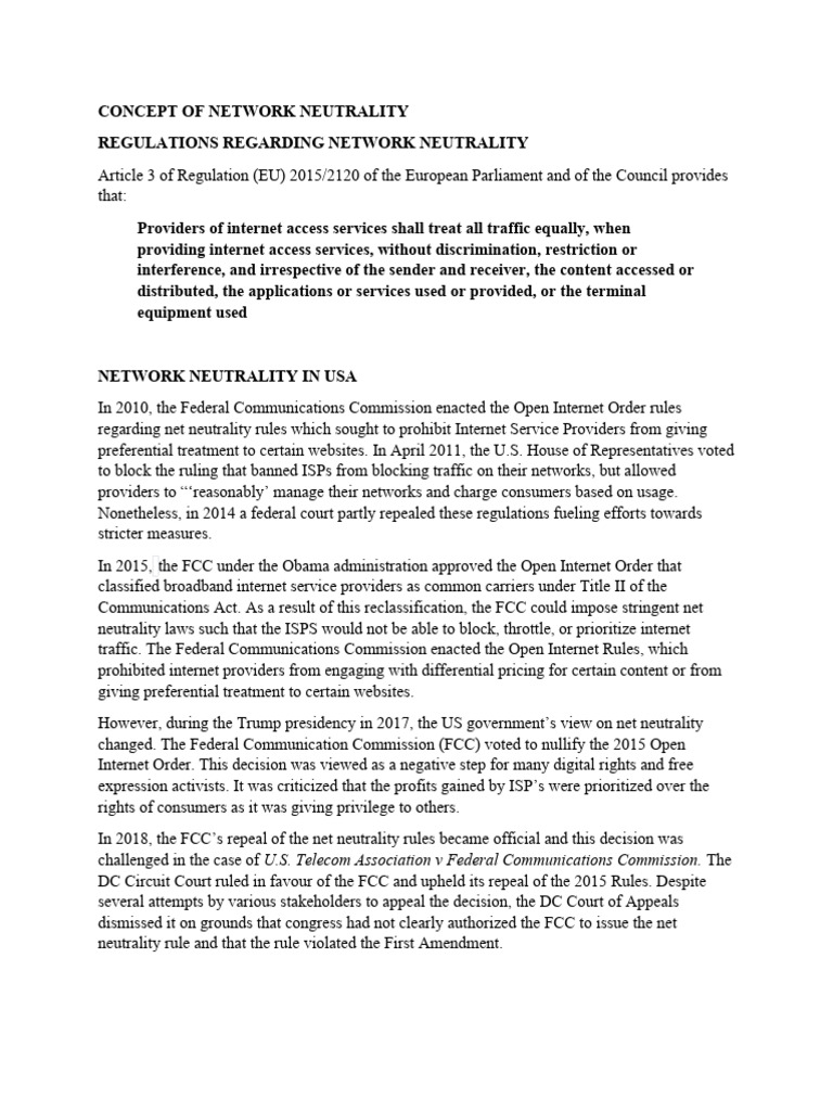 NETWORK NEUTRALITY Group Work | PDF | Net Neutrality | Internet Service ...