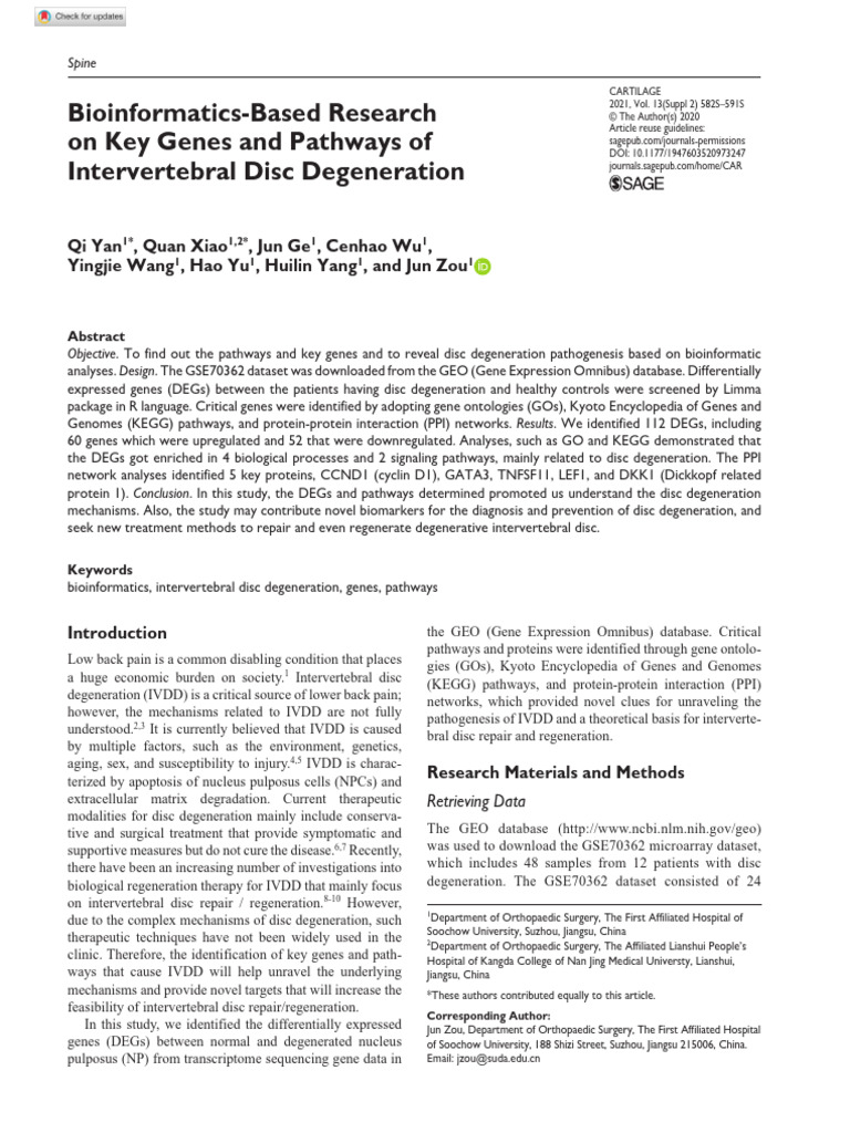 2020 Bioinformatics Based Research On Key Genes and Pathways of Intervertebral Disc Degeneration ...