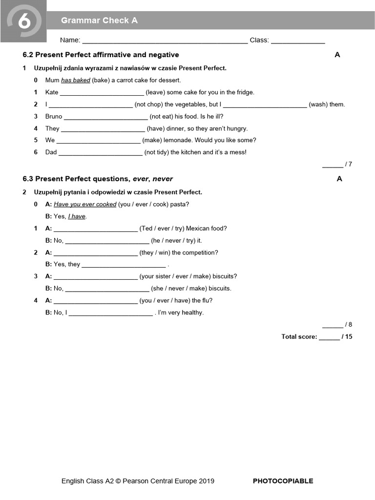 EC - A2 - Tests - Grammar Check 6A | PDF