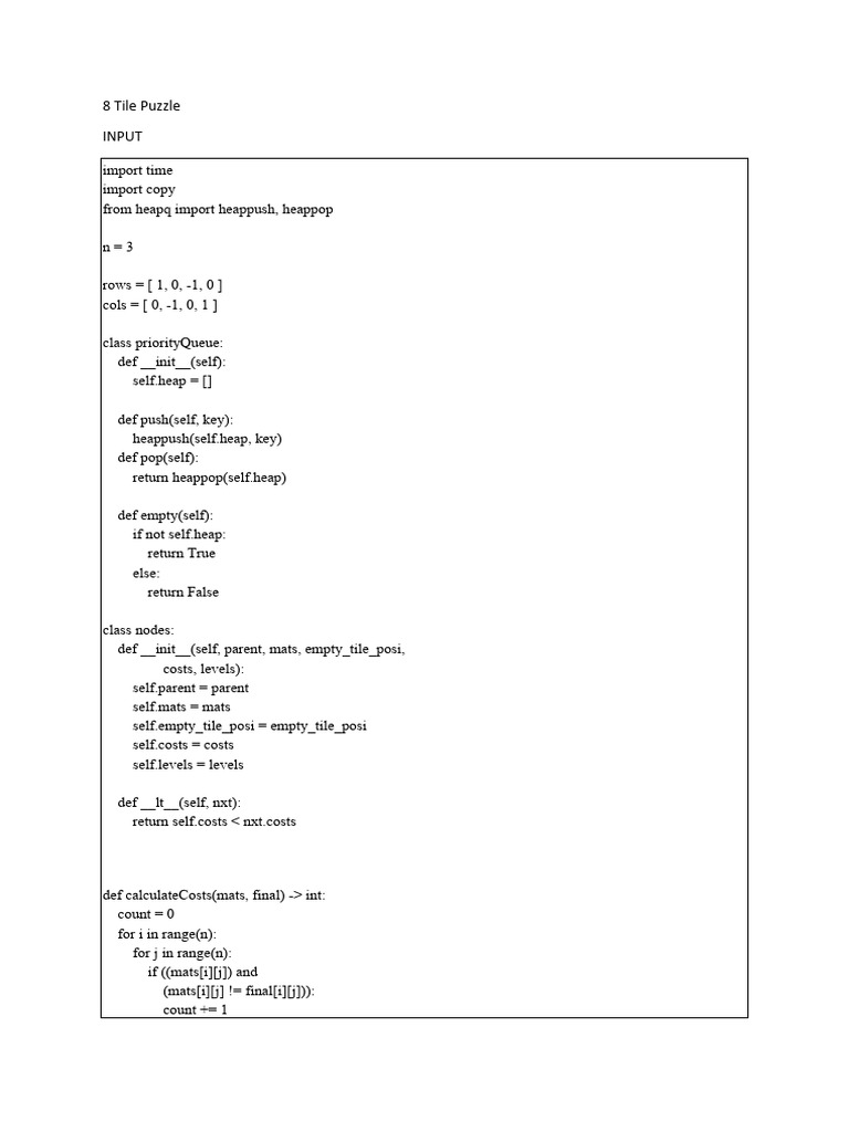 8 Tile Puzzle | PDF | Computer Programming | Algorithms And Data Structures