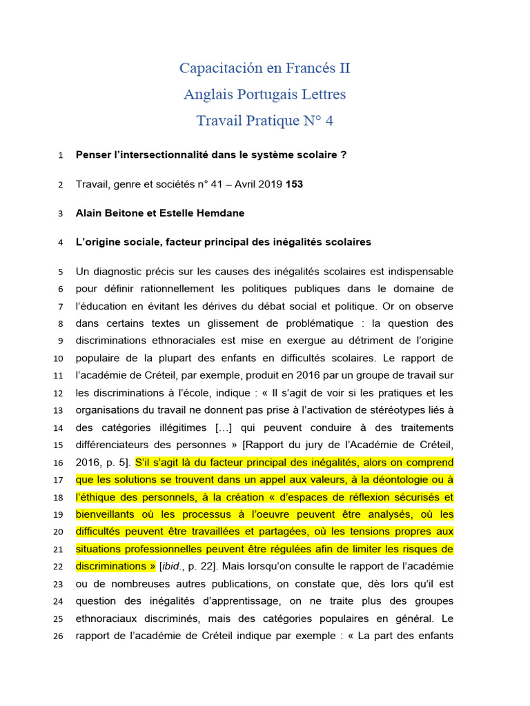 2023 Cap II TP4 Anglais Lettres Portugais | PDF | Pédagogie | La discrimination