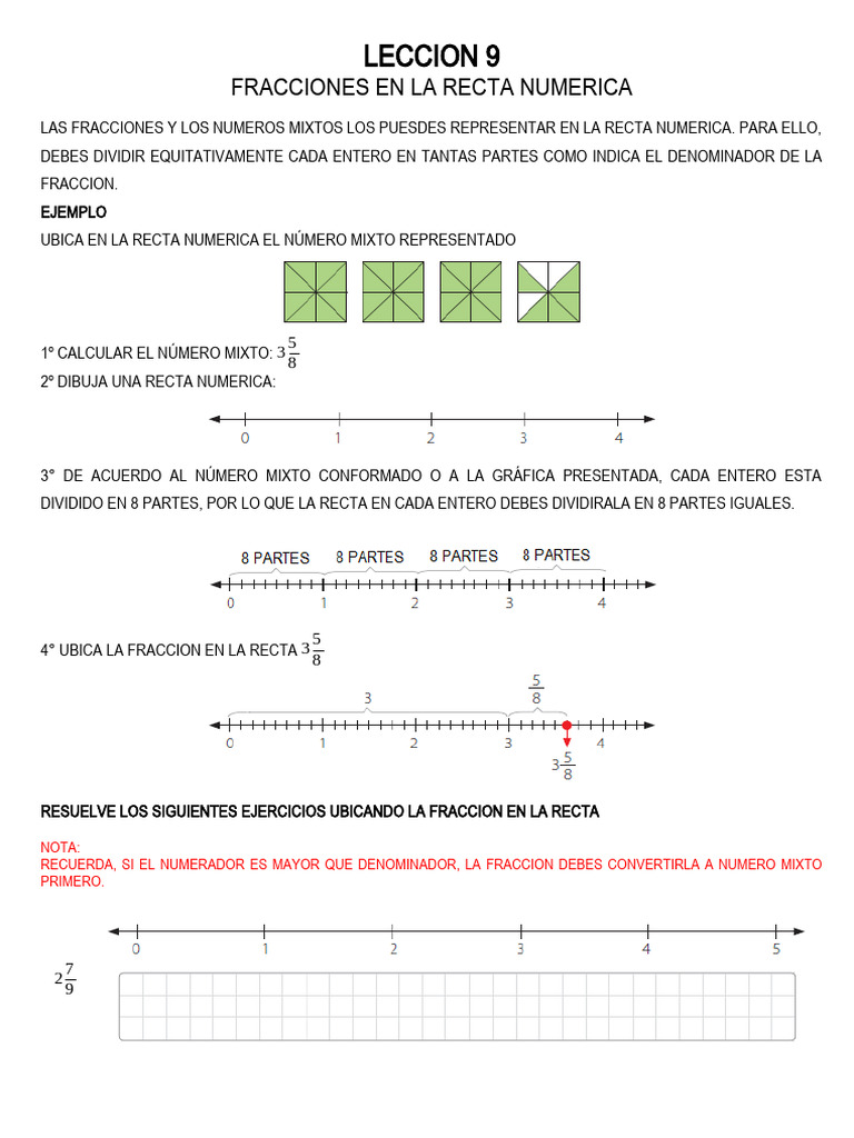 Ubicación de Fracciones en la Recta Numérica | PDF