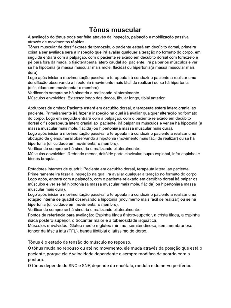 Tônus Muscular | PDF | Músculo esquelético | Sistema Locomotor