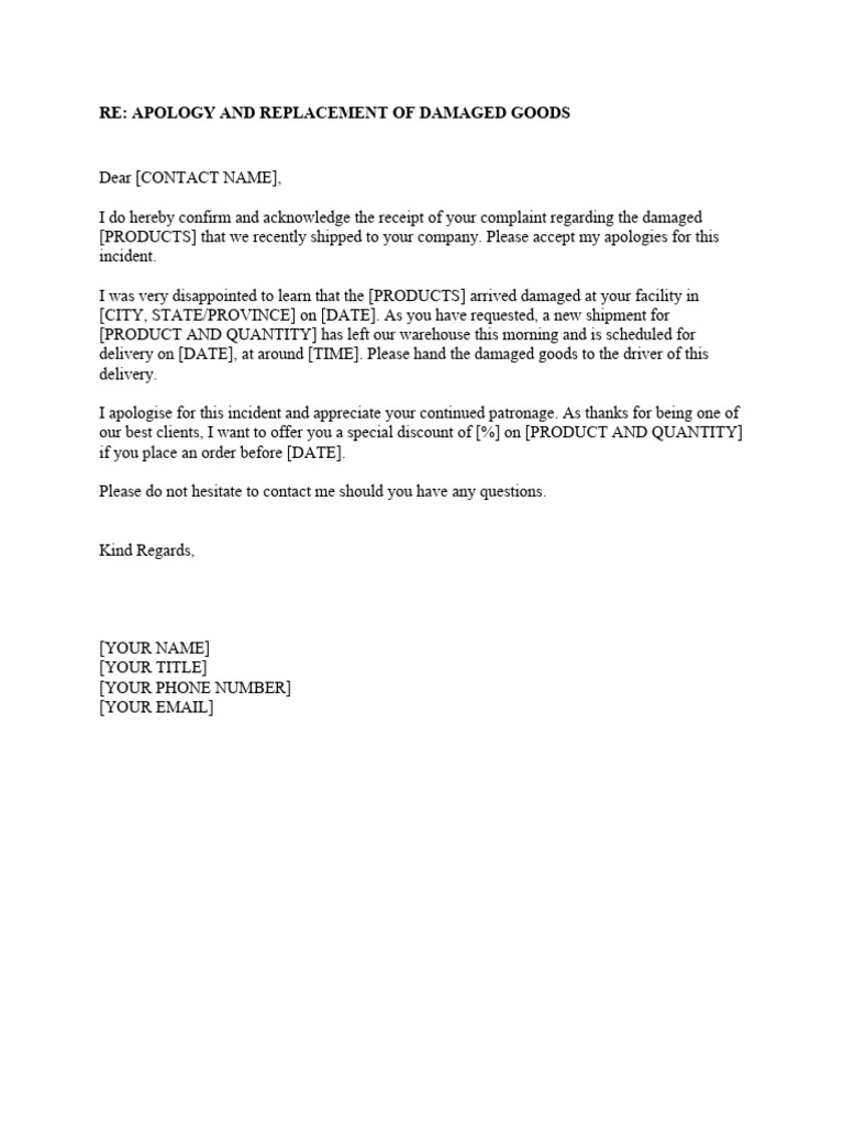 Apology and Replacement for Damaged Goods | PDF