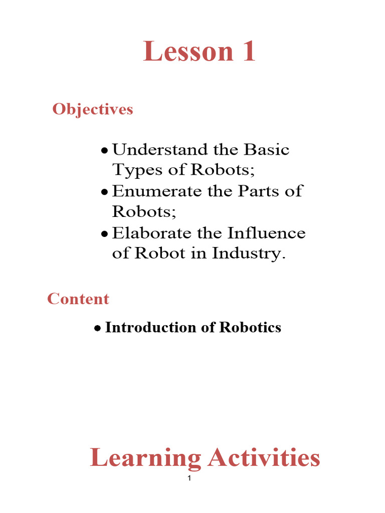 Lesson 1 CP Robotics Revised | PDF | Robot | Robotics