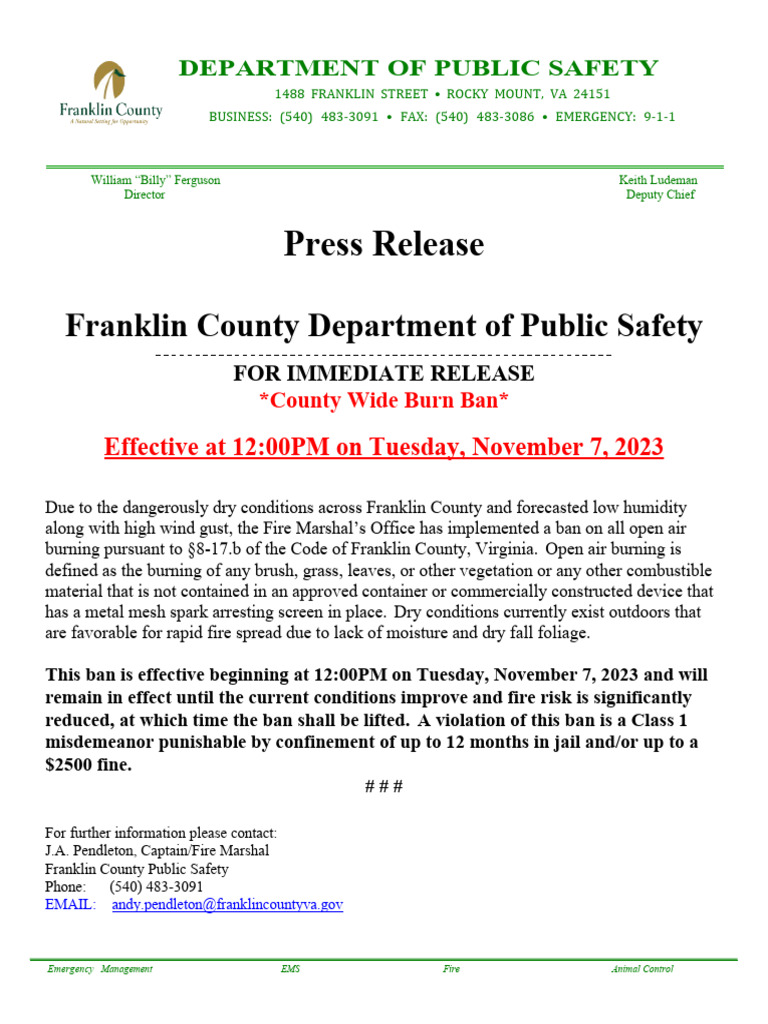 Franklin County Burn Ban | PDF