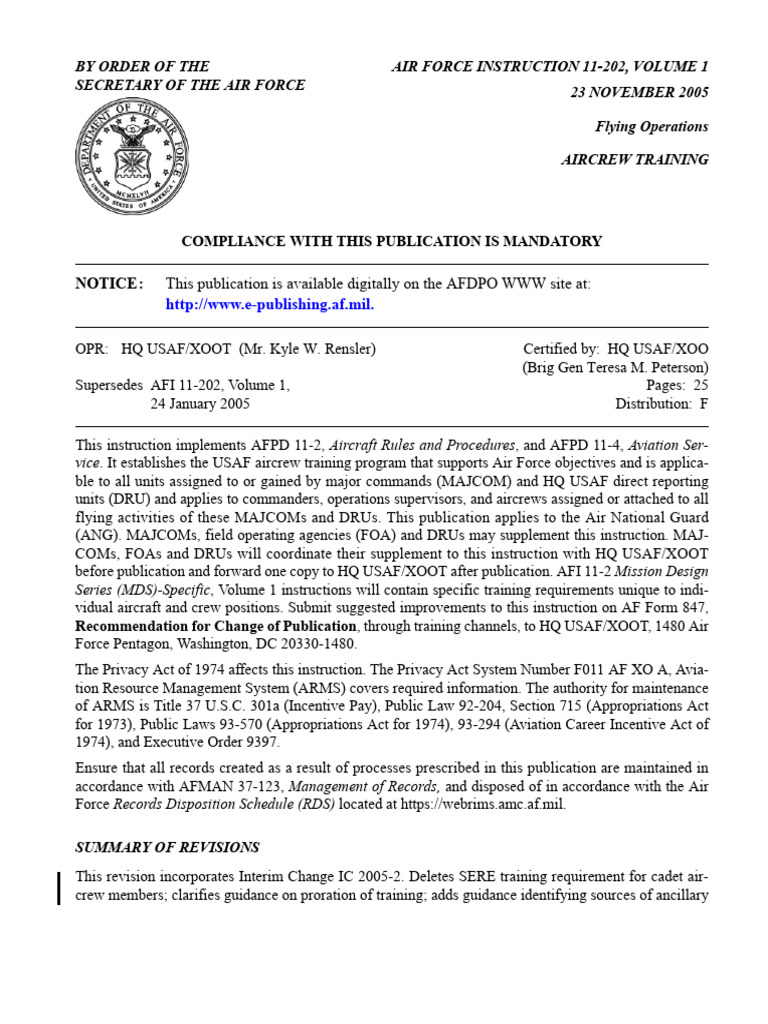AFI 11-202 v1 Nov 05 | PDF | United States Air Force | Aviation