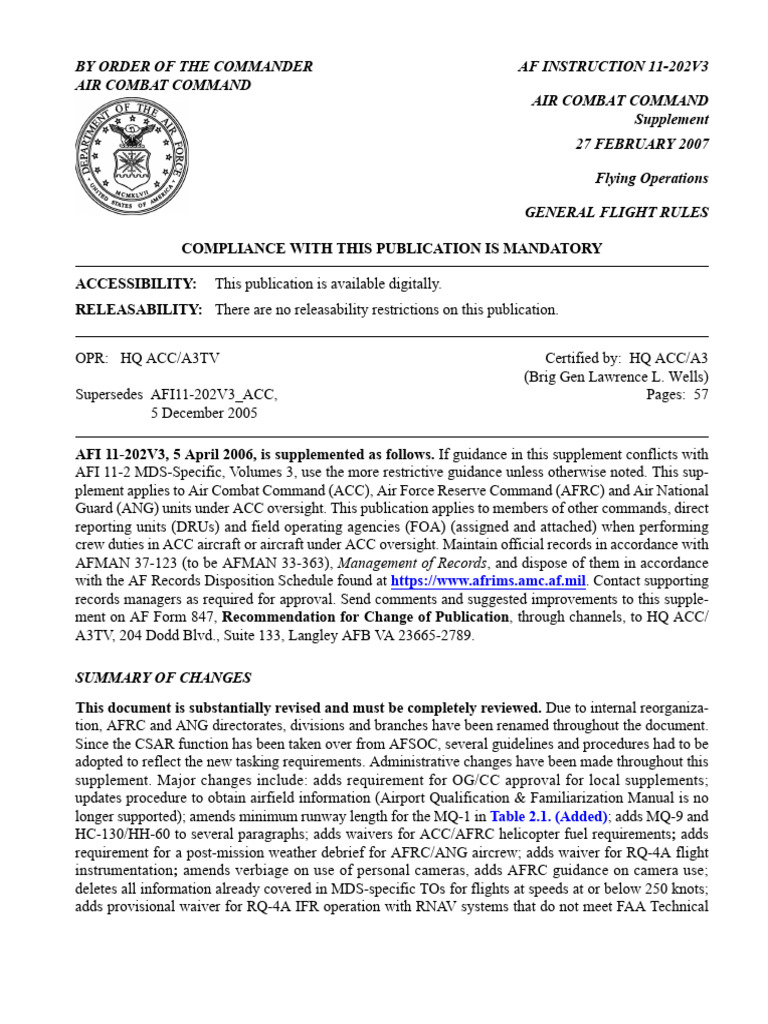 Afi11-202v3 Acc | PDF | Instrument Flight Rules | Air Traffic Control