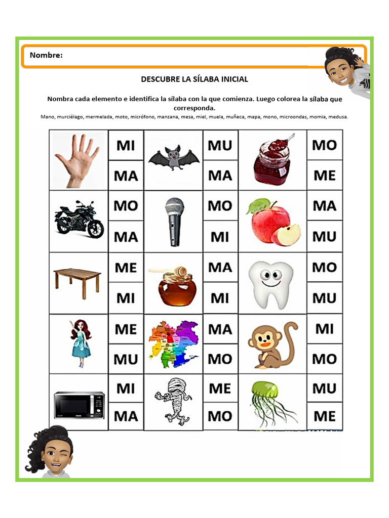 Actividades de sílabas con M para niños | PDF
