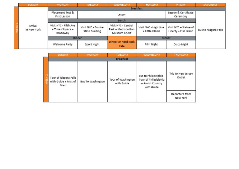 NY Fordham + East Coast Tour - Sample Timetable 2023 | Download Free ...