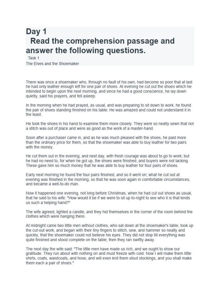 Day 1 Comprehension Passage (C) | PDF | Shoe | Clothing