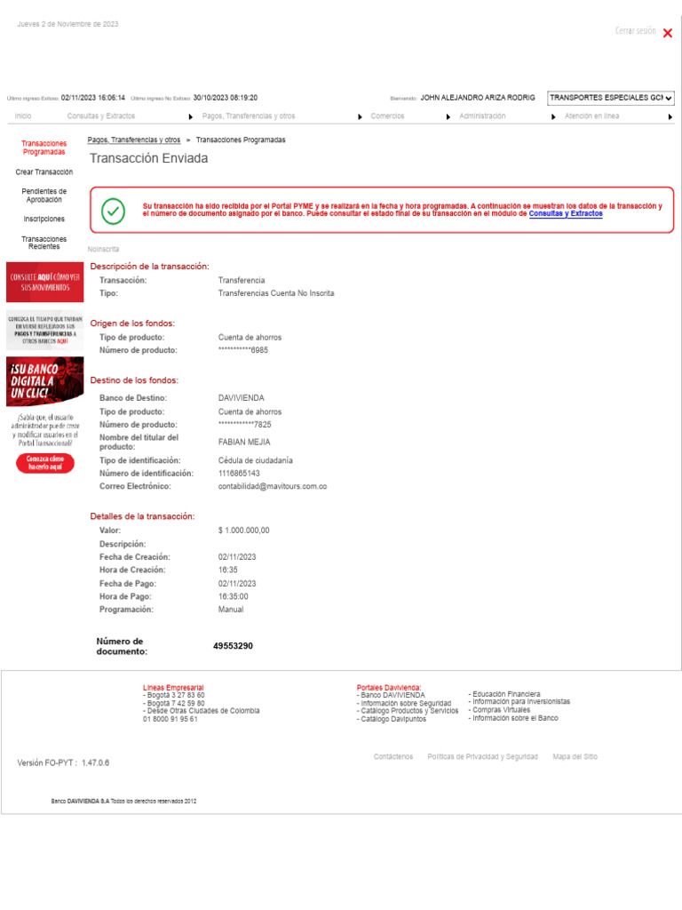 Pago A Fabian Enrique | PDF | Bancos | Economias