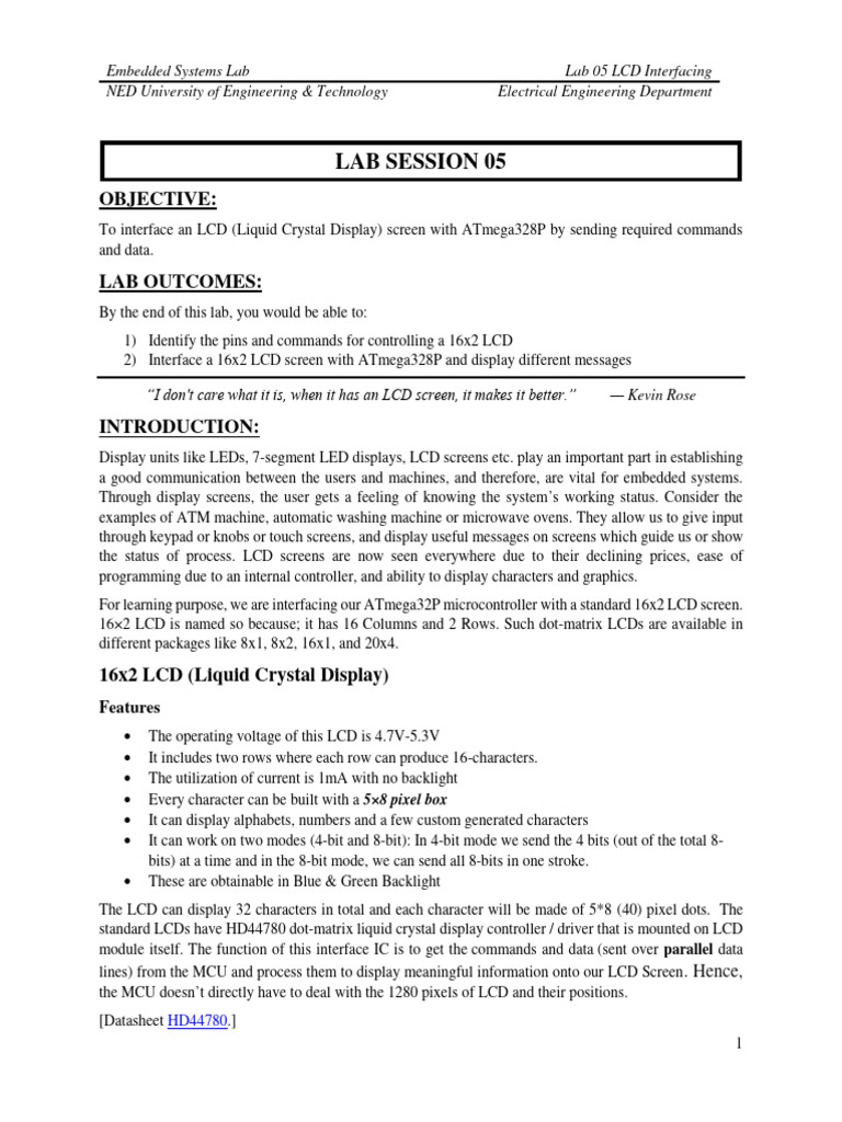 Embedded Systems Lab05 | Download Free PDF | Liquid Crystal Display | Computer Programming