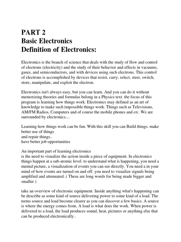 Lesson 2 - Introduction To Basics Electronics | PDF | Diode | Inductor Lesson 2 - Introduction To Basics Electronics | PDF | Diode | Inductor