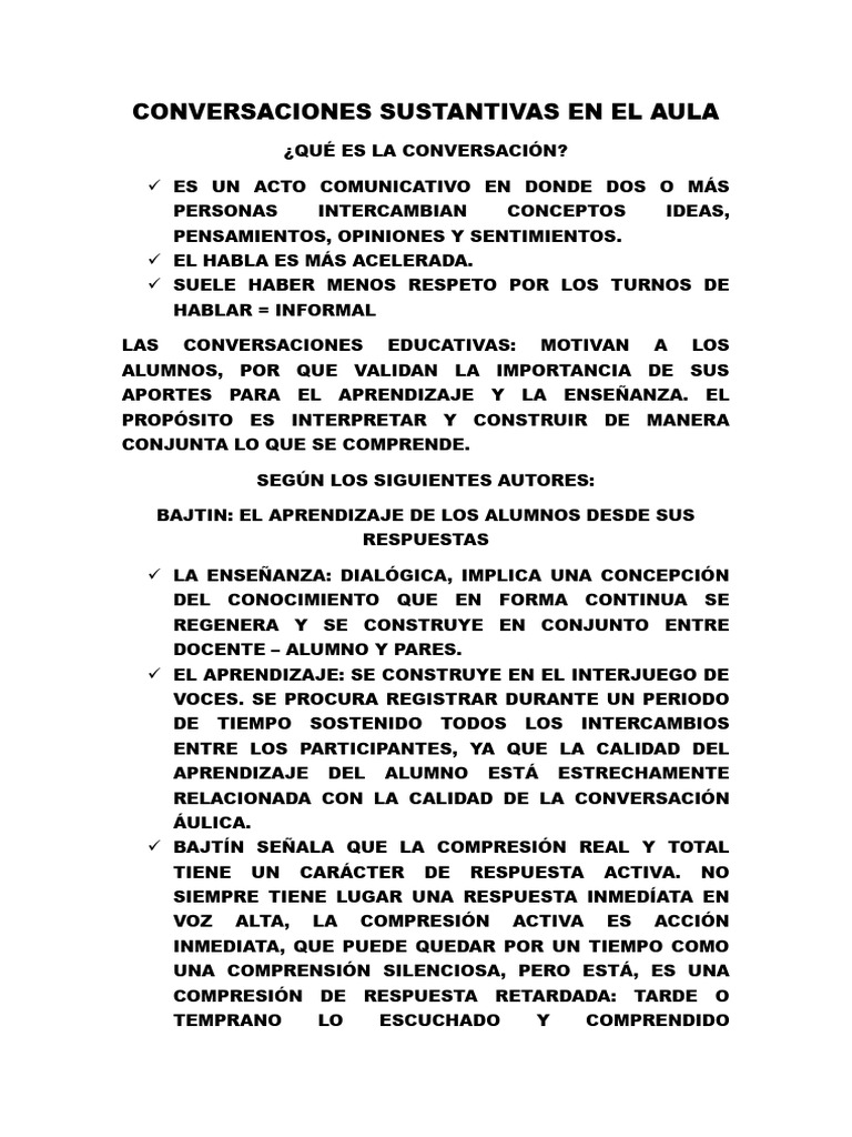 Conversaciones Sustantivas en El Aula | PDF | Salón de clases | Aprendizaje