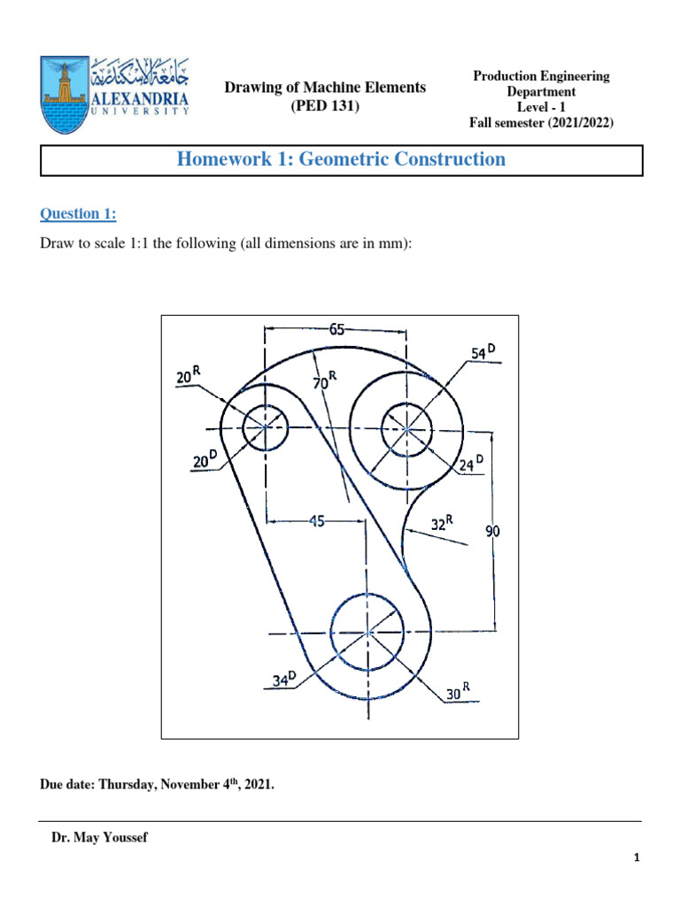 Homework 1: Geometric Construction: Drawing of Machine Elements (PED ...