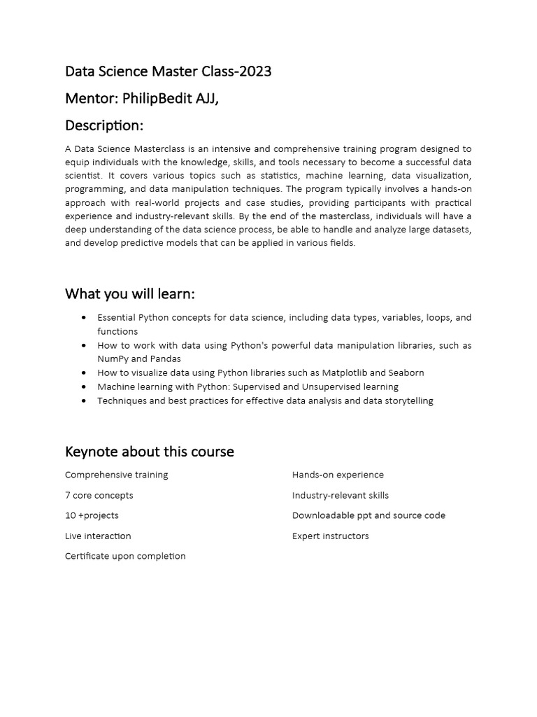 Data Science Master Class 2023 | PDF | Machine Learning | Statistics