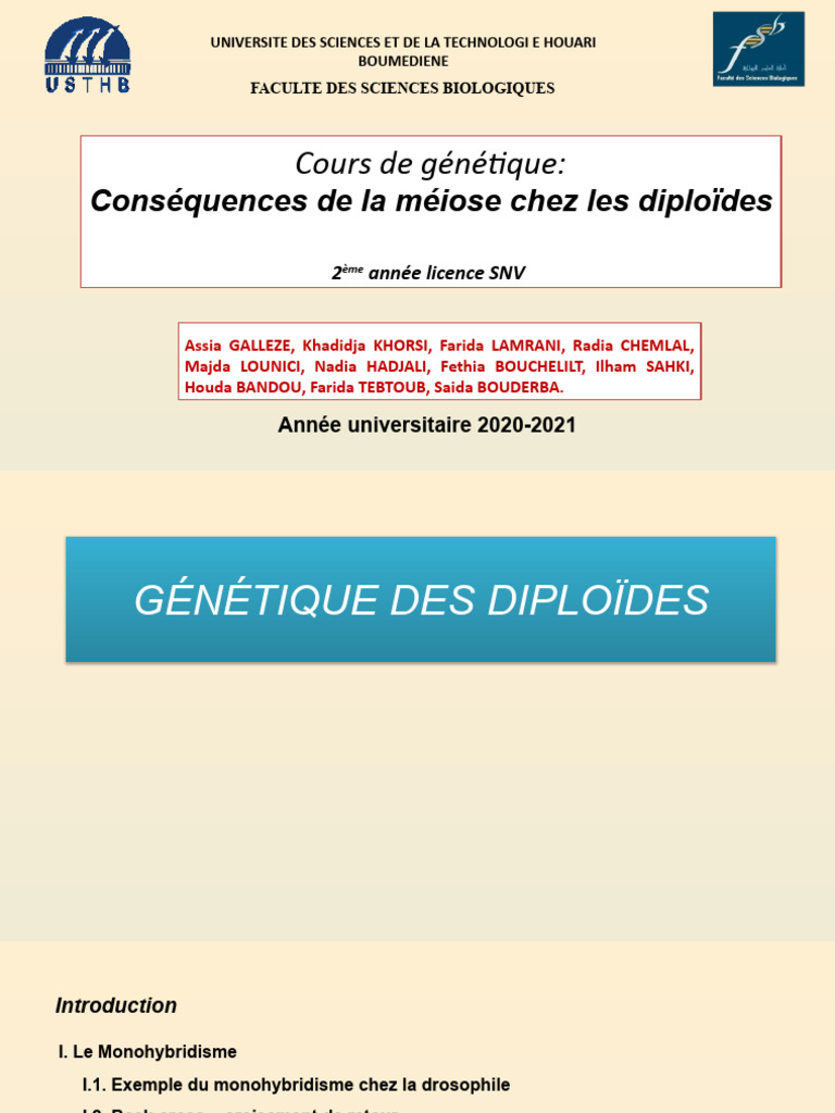 Conséquences de la méiose chez les diploïdes | PDF | Dominance ...