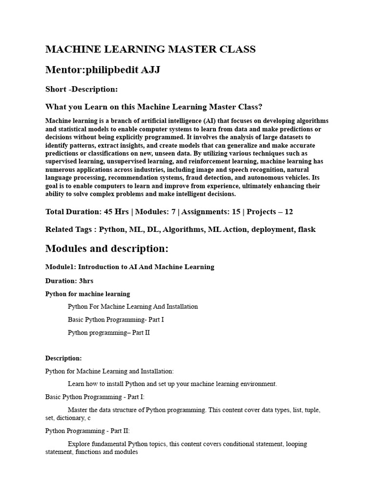 Machine Learning Masterclass 2023 | PDF | Machine Learning | Data Analysis Machine Learning Masterclass 2023 | PDF | Machine Learning | Data Analysis