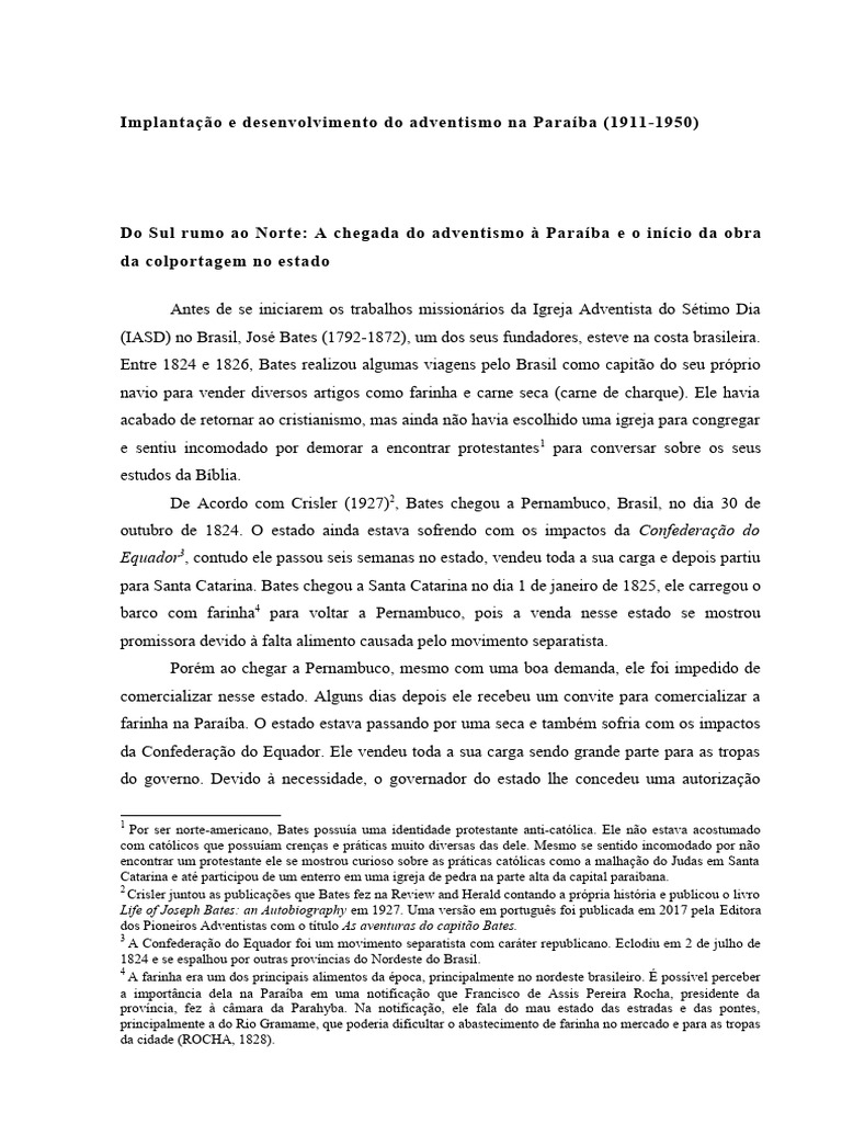 Adventismo na Paraíba: 1911-1950 | PDF | Brasil | Igreja Adventista do ...