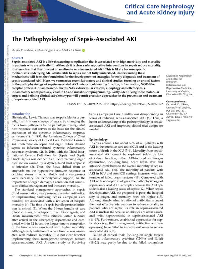 The Pathophysiology of Sepsis Associated Aki17 | PDF | Sepsis | Platelet
