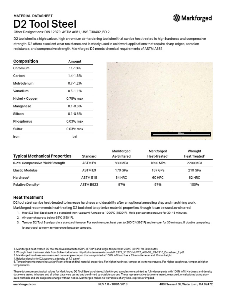 D2 Spec Sheet V1 - 0 | PDF | Steel | Heat Treating