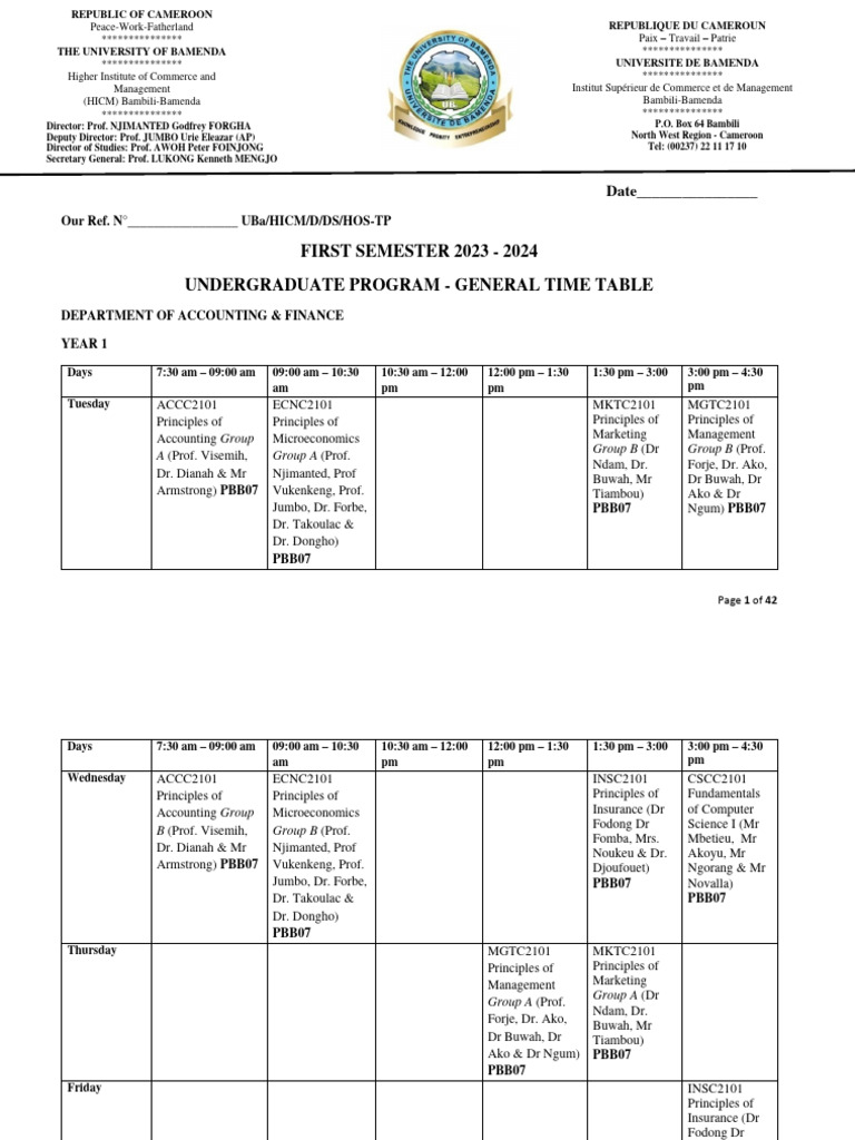 UNDERGRADUATETIME TABLE 1st SEMESTER 2023-2024 | Download Free PDF | Economics | Business