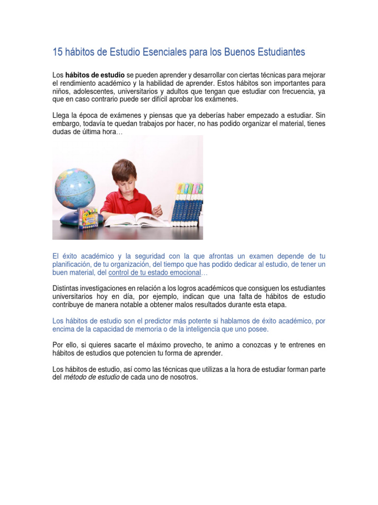 15 Habitos de Estudio Esenciales | PDF | Autoeficacia | Aprendizaje
