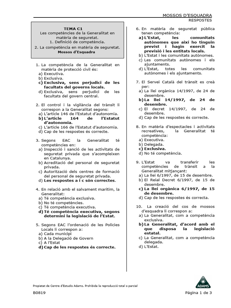 Mossos Tema c1 Resp b0819 Esther Martin | PDF