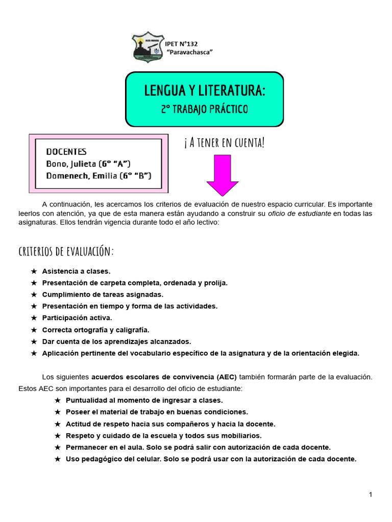 6° Año - TP 2 - LENGUA Y LITERATURA | PDF | Evaluación | Metáfora