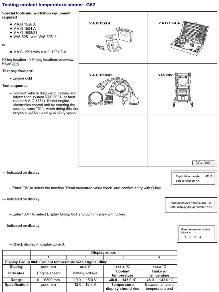 Testing coolant temperature sender -G62 | PDF | Electrical Connector ...