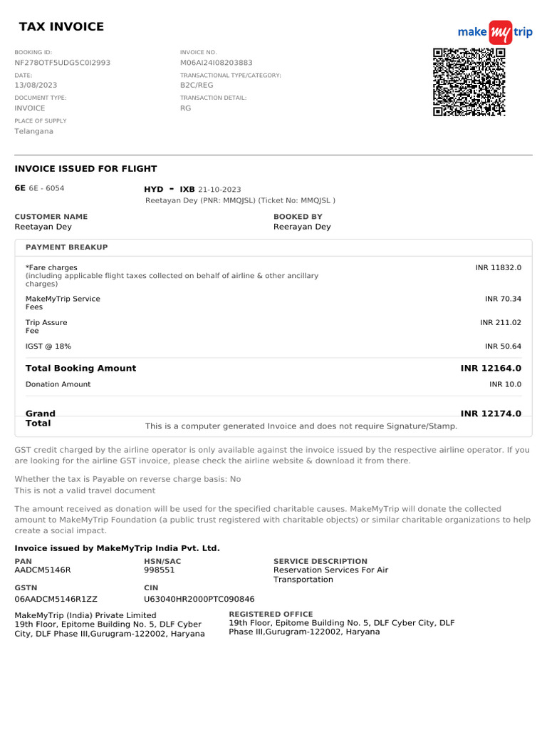 Booking Invoice M06ai24i08203883 | PDF | Invoice | Government Finances