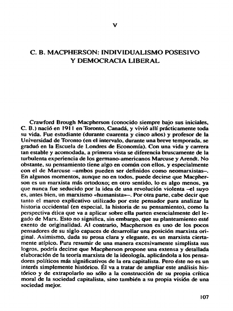 Lectura 07 C.B.Macpherson Individualismo Posesivo y Democracia Liberal ...