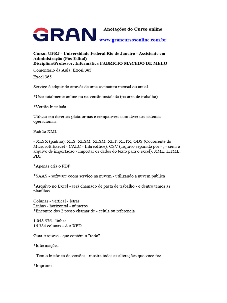 Aula 5 - Excel 365 | PDF