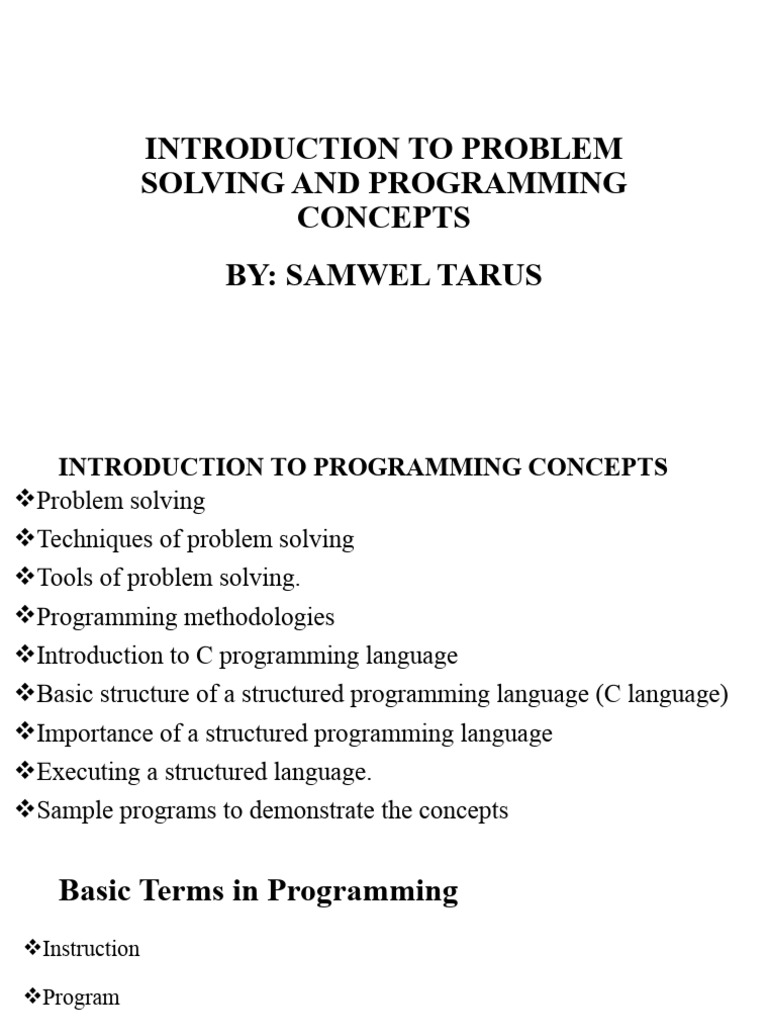Chapter 1 Problem Solving and Introduction To C | PDF | Computer Programming | Programming
