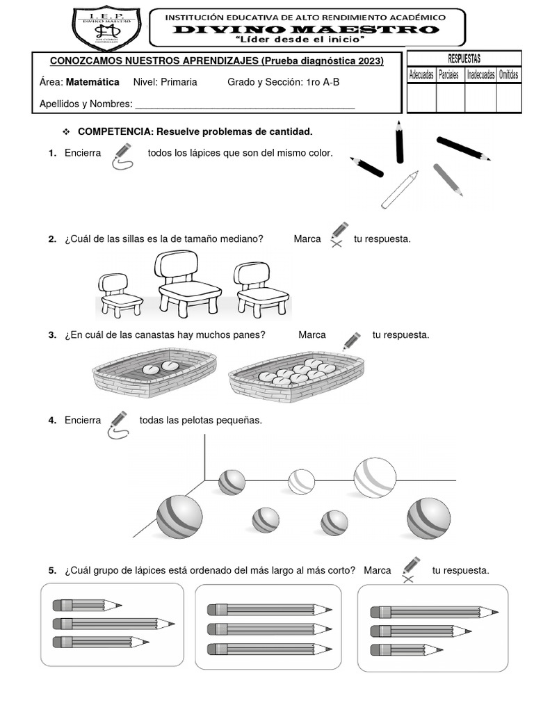 Prueba Diagnóstica Matemática 1er Grado | PDF | Arte
