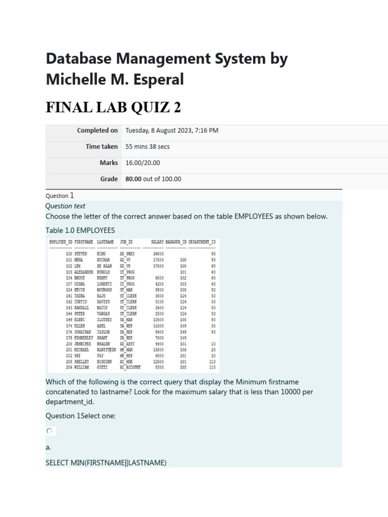 Database Management System LAB Final Q2 | PDF | Salary | Computer Data