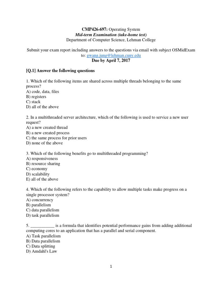 OSMid Exam SP 20 | PDF | Thread (Computing) | Scheduling (Computing)