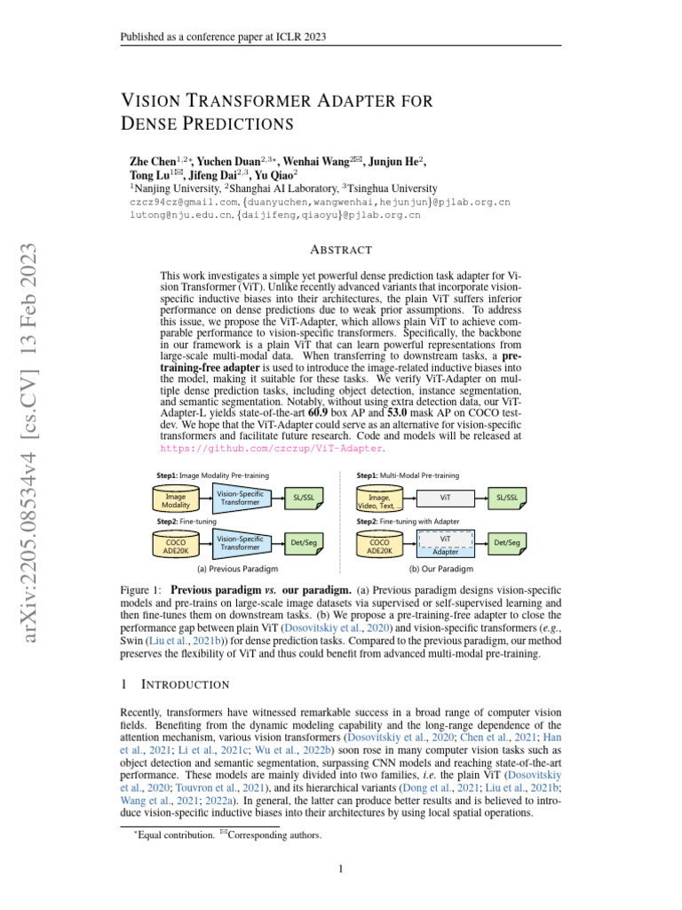 Vision Transformer Adapter For Dense Predictions | Download Free PDF ...
