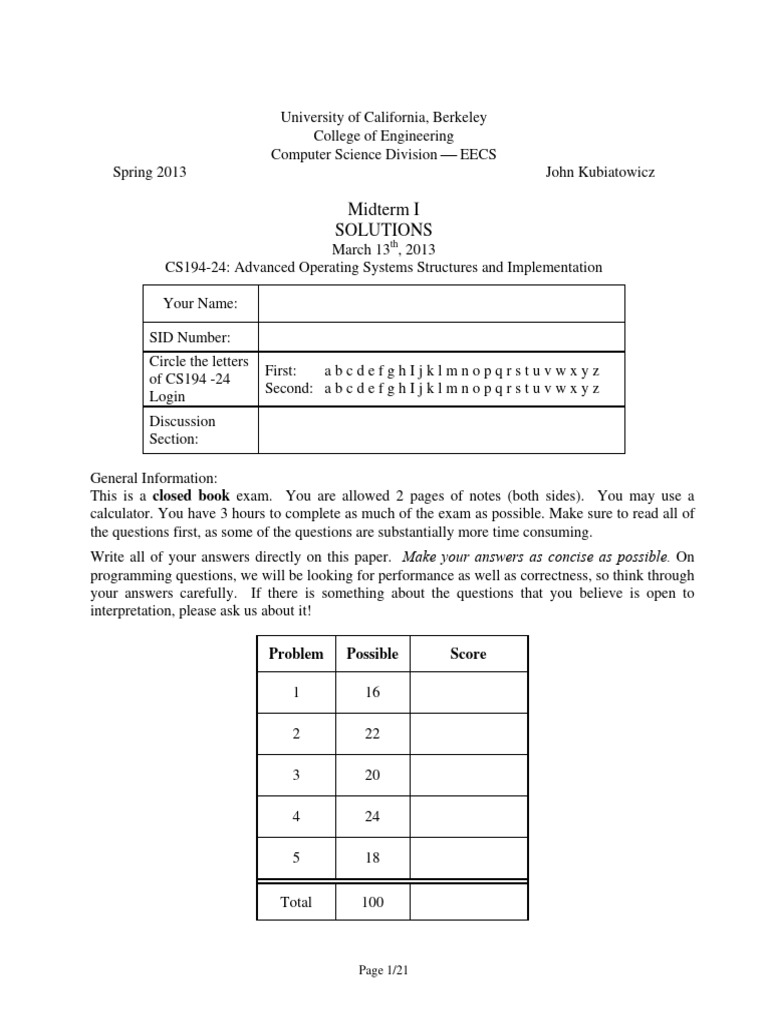 sp13 Soln | PDF | Kernel (Operating System) | Thread (Computing)