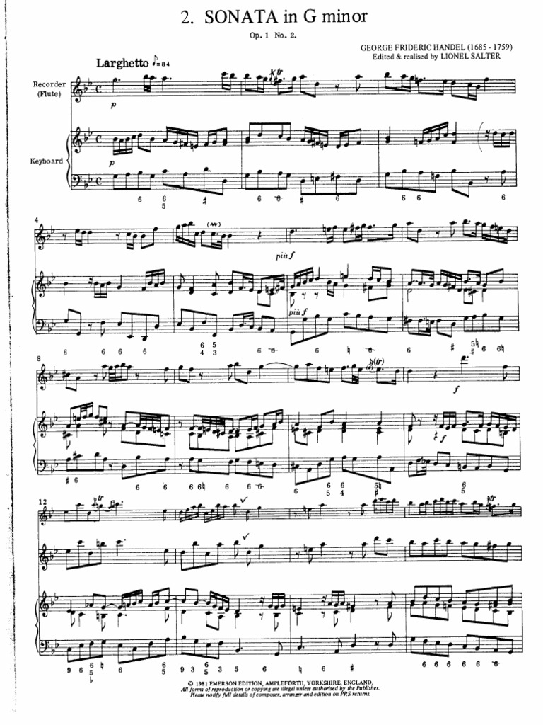 Handel Sol Minör Sonat - HMW 360 | PDF