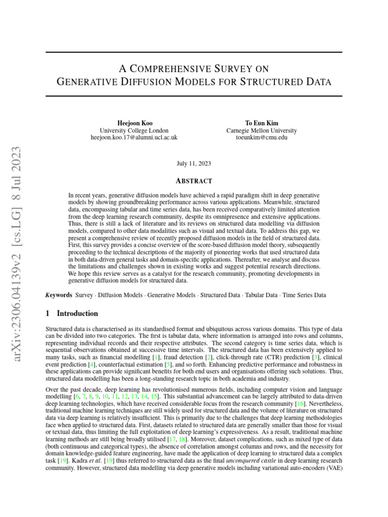 A Comprehensive Survey On Generative Diffusion Models For Structured Data | PDF | Deep Learning ...