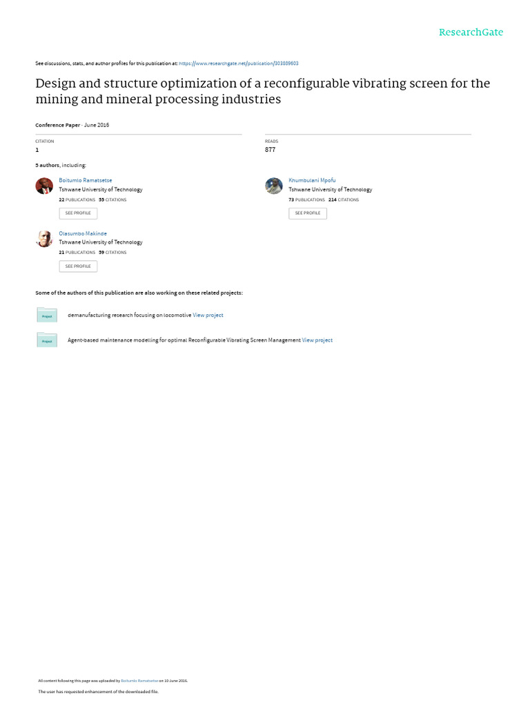 Reconfigurable Vibrating Screen Design | PDF | Mathematical Optimization | Stress (Mechanics)