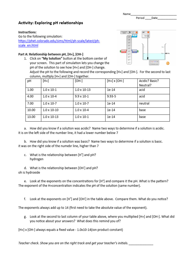 Activity Phet Sim PH Relationships 1 | PDF | Ph | Exponentiation