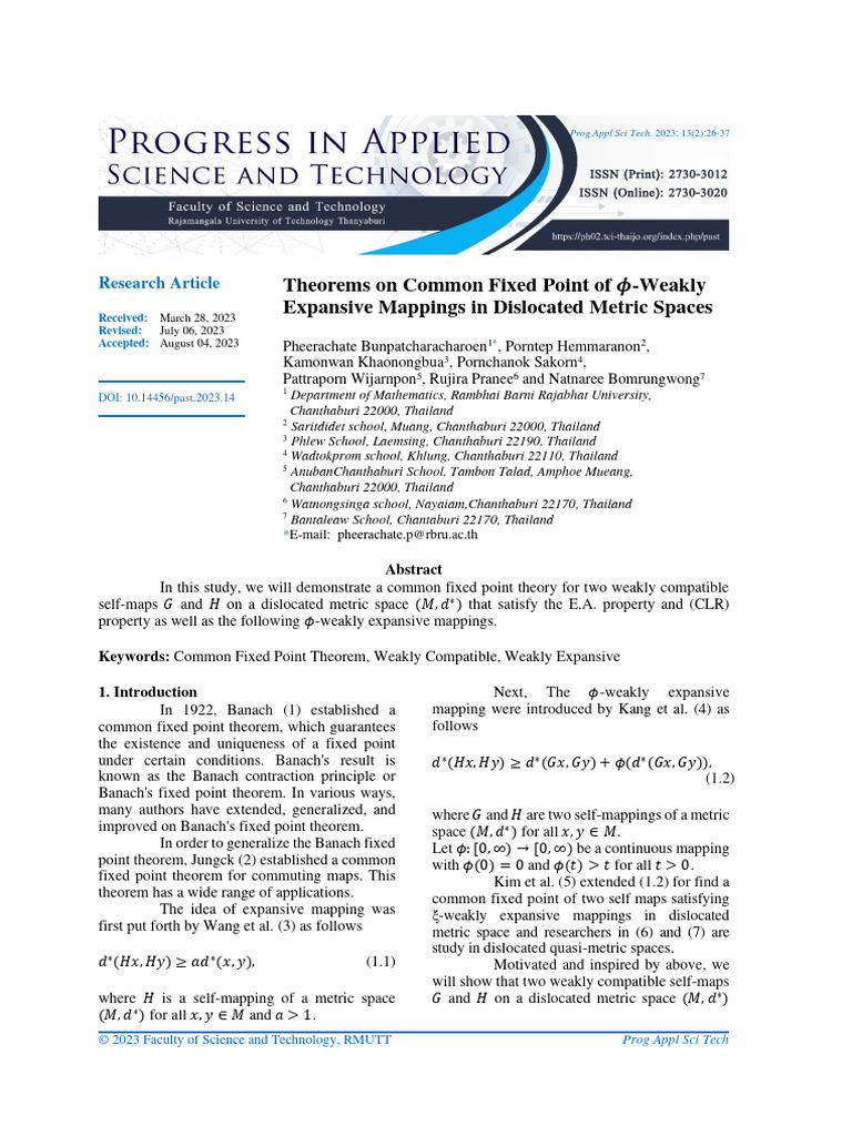Theorems On Common Fixed Point of Expansive Mappings in Dislocated Metric Spaces | Download Free ...