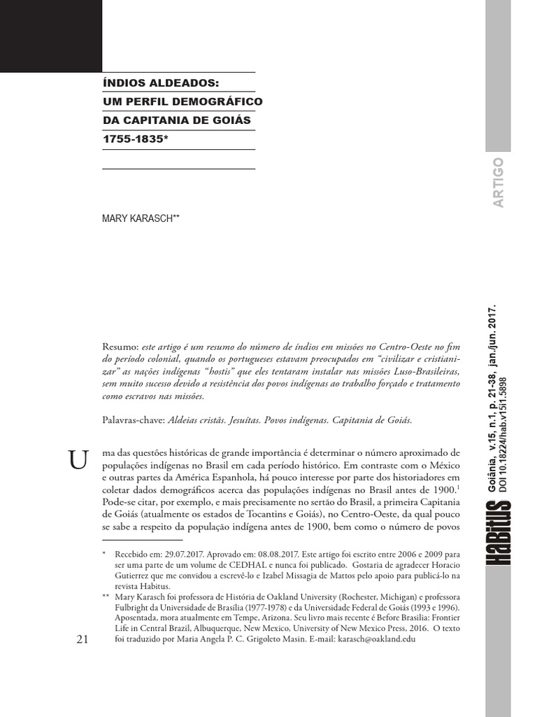 Mary Karasch_Aldeas indígenas Goias | PDF | Brasil | Povos indígenas